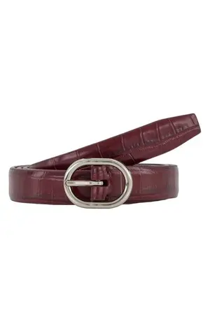 Vince Croc Embossed Leather Belt - Bordeaux/palladium