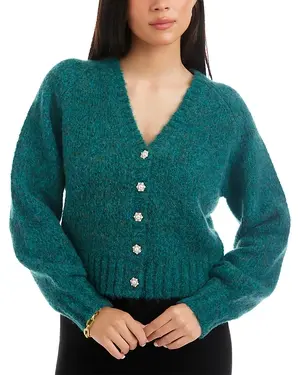 Karen Kane Pearl Button Cardigan Sweater - Teal