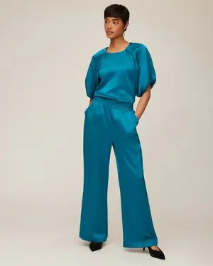 Karen Kane Puff Sleeved Satin Top - Teal