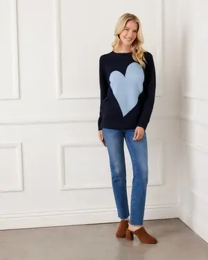 Karen Kane Heart Jacquard Sweater - Navy Blue