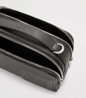 Loewe Mini Leather Camera Bag With Embossed Anagram Patch - Grey