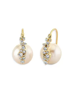 SYDNEY EVAN 14k Yellow Freshwater Pearl And Diamond Hoop Earrings - Gold