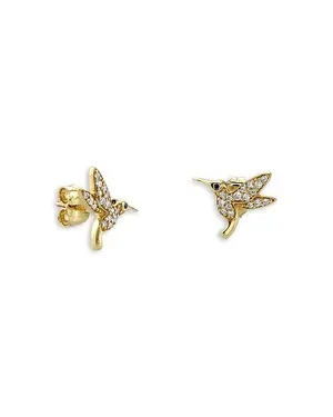 SYDNEY EVAN 14k Yellow Diamond And Sapphire Hummingbird Stud Earrings - Gold