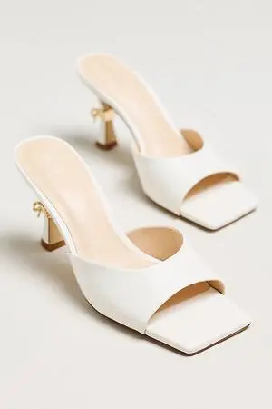 Maeve Metal Bow Open-toe Mule Heels - Cream