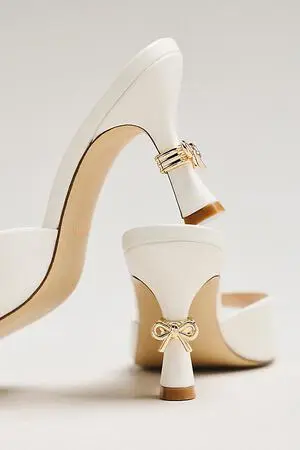 Maeve Metal Bow Open-toe Mule Heels - Cream