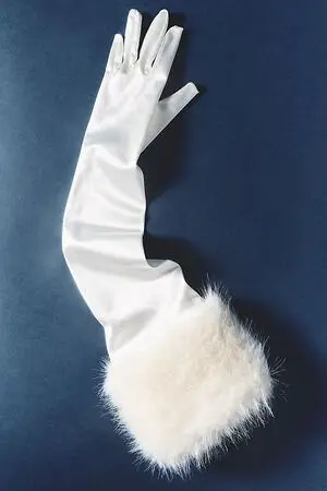 HUTCH Faux Fur Satin Gloves - White