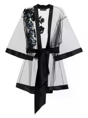 Carine Gilson Embroidered Short-sleeves Robe - Black