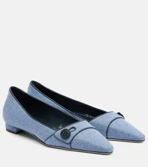 Manolo Blahnik Lulamae Herringbone Ballet Flats - Blue