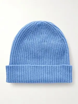 William Lockie Ribbed Cashmere Beanie - Blue