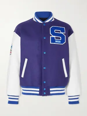 SAINT MXXXXXX Wool-blend And Leather Varsity Jacket - Blue
