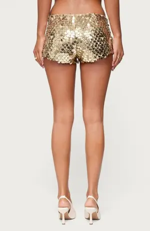 EDIKTED Sequin Micro Shorts - Gold