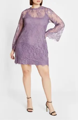 City Chic Zelda Lace Mini Dress - Lilac Lace