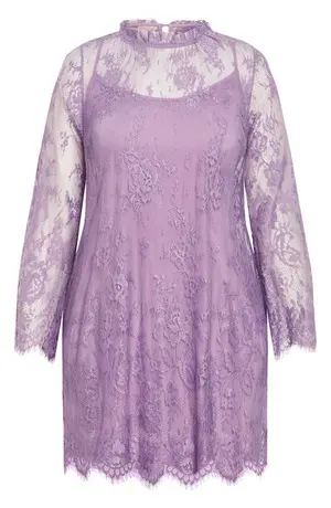 City Chic Zelda Lace Mini Dress - Lilac Lace