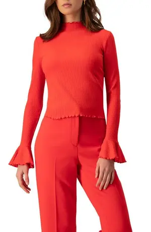 IVONNE Ribbed Long-sleeve Top With Flared Cuffs - Red