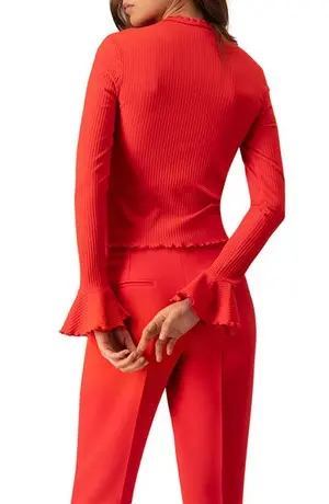 IVONNE Ribbed Long-sleeve Top With Flared Cuffs - Red