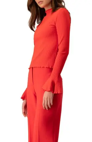 IVONNE Ribbed Long-sleeve Top With Flared Cuffs - Red