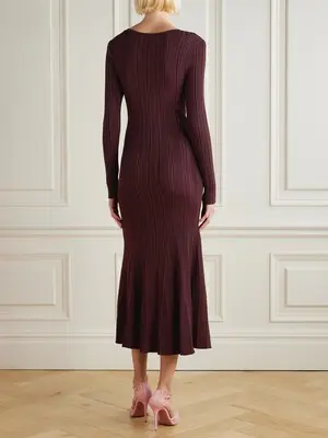 SELF-PORTRAIT Lace-trimmed Ribbed-knit Midi Dress