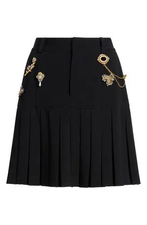 Cinq À Sept Brooch Embellished Pleated Miniskirt