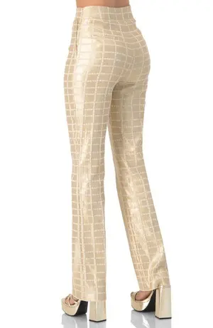 IVONNE High-waisted Metallic Check Straight-leg Pants