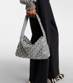 Khaite Elena Medium Studded Suede Shoulder Bag - Blue