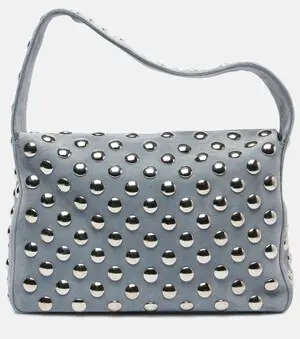 Khaite Elena Medium Studded Suede Shoulder Bag - Blue