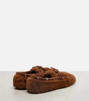 Miu Miu Suede-trimmed Shearling Boat Shoes - Brown