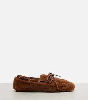 Miu Miu Suede-trimmed Shearling Boat Shoes - Brown