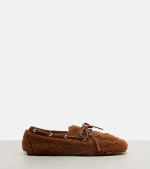 Miu Miu Suede-trimmed Shearling Boat Shoes - Brown