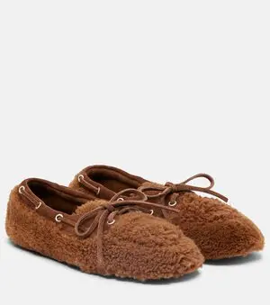 Miu Miu Suede-Trimmed Shearling Boat Shoes Brown