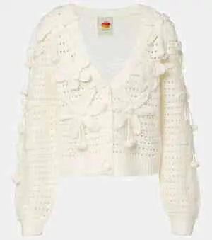 Farm Rio Crochet Flowers Open-knit Cardigan - White
