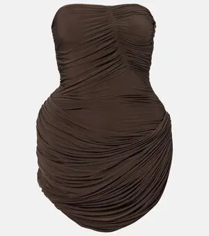 Magda Butrym Ruched Jersey Mini Dress - Brown