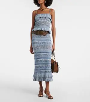 Etro Crochet Ruffled Cotton Midi Skirt
