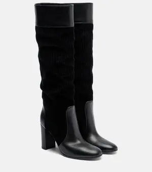 GIANVITO ROSSI Leather And Corduroy Knee-high Boots - Black