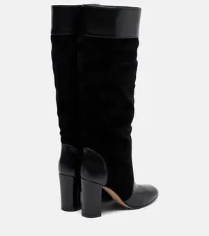 GIANVITO ROSSI Leather And Corduroy Knee-high Boots - Black