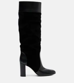 GIANVITO ROSSI Leather And Corduroy Knee-high Boots - Black