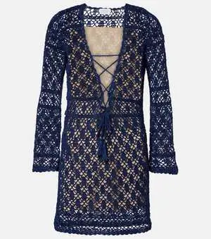 Anna Kosturova Bianca Crochet Cotton Minidress - Blue