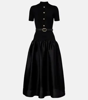 SELF-PORTRAIT Belted Keyhole Cutout Taffeta Midi Dress