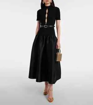 SELF-PORTRAIT Belted Keyhole Cutout Taffeta Midi Dress
