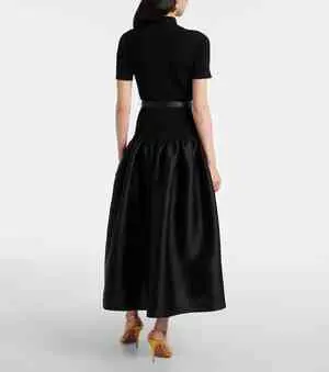 SELF-PORTRAIT Belted Keyhole Cutout Taffeta Midi Dress