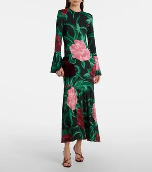 La DoubleJ Alba Floral Jersey Midi Dress - Black