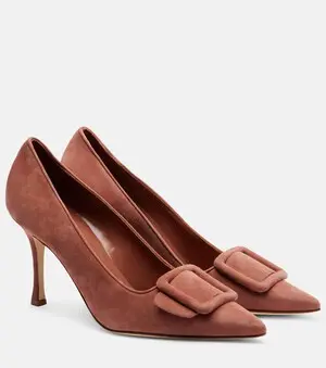 Manolo Blahnik Maysale 90 Suede Pumps - Brown