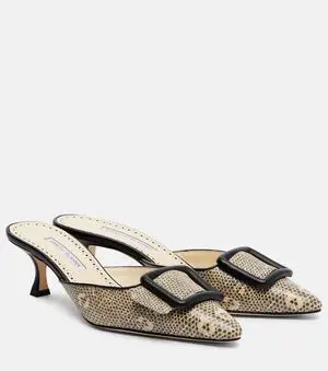 Manolo Blahnik Manolo Blahnik Maysale 50 Snake-Effect Leather Mules Beige