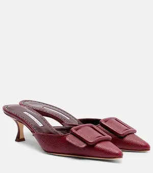 Manolo Blahnik Maysale 50 Snake-effect Leather Mules - Red