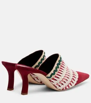 Manolo Blahnik Alo 70 Embroidered Suede Mules - Red