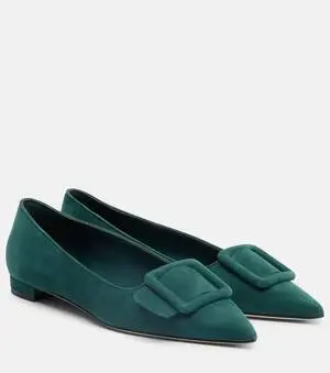 Manolo Blahnik Maysale Suede Ballet Flats - Green