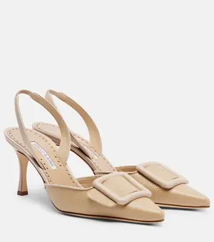 Manolo Blahnik Maysli 70 Leather Slingback Pumps - Beige