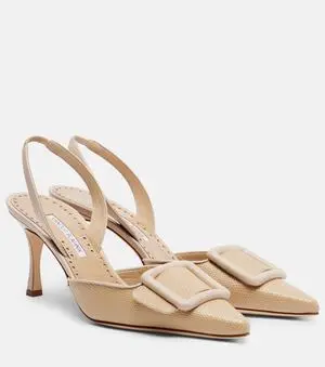 Manolo Blahnik Maysli 70 Leather Slingback Pumps - Beige