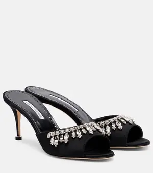 Manolo Blahnik Tulimu 70 Embellished Satin Mules - Black