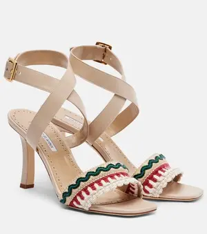 Manolo Blahnik Mabeco 90 Embroidered Leather Sandals - Beige