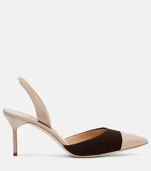 Manolo Blahnik Capsli 70 Suede Slingback Pumps - Beige